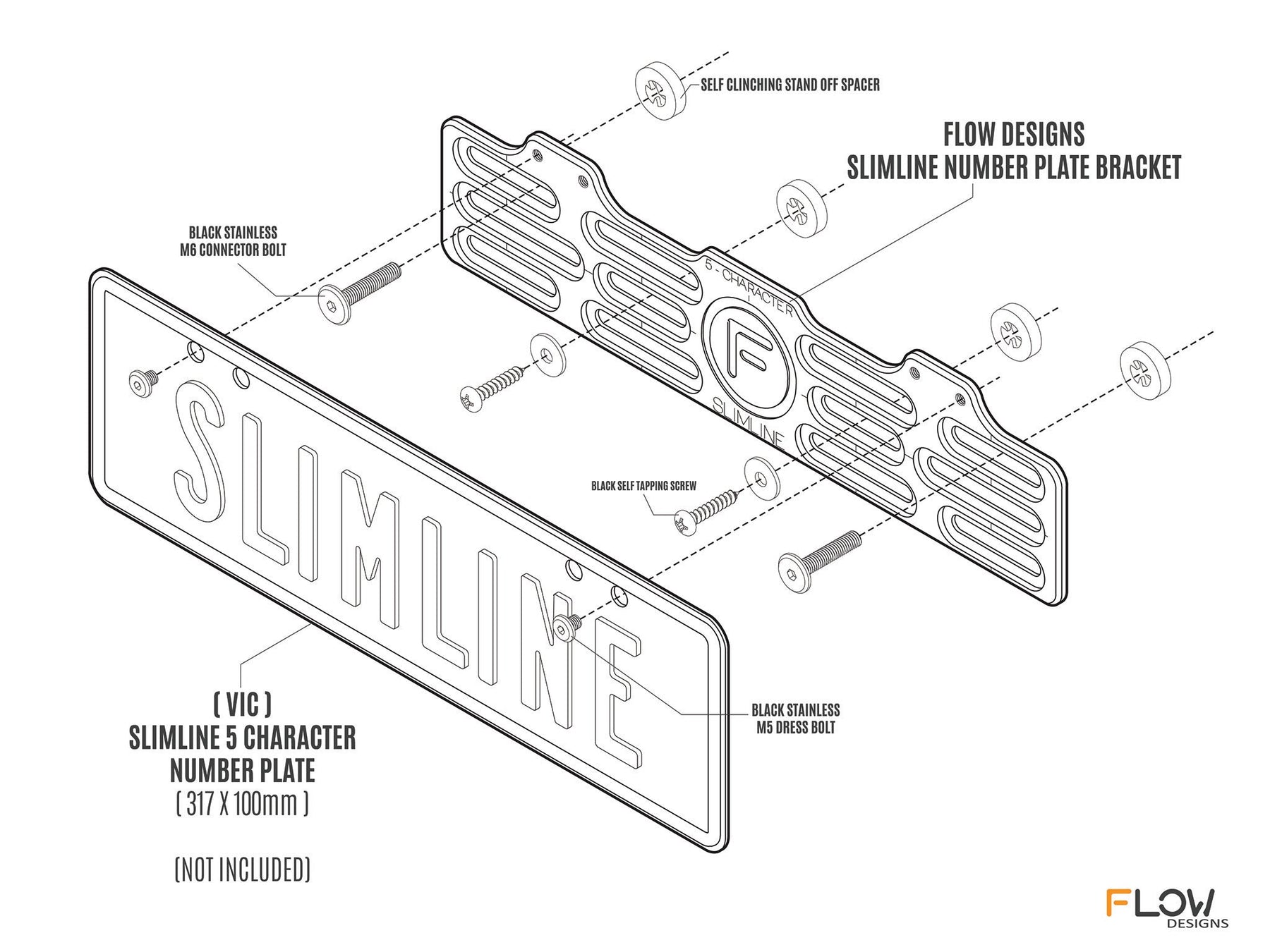 [VIC] Slimline 5 Character 317mm (w) x 100mm (h) - Number Plate Bracke